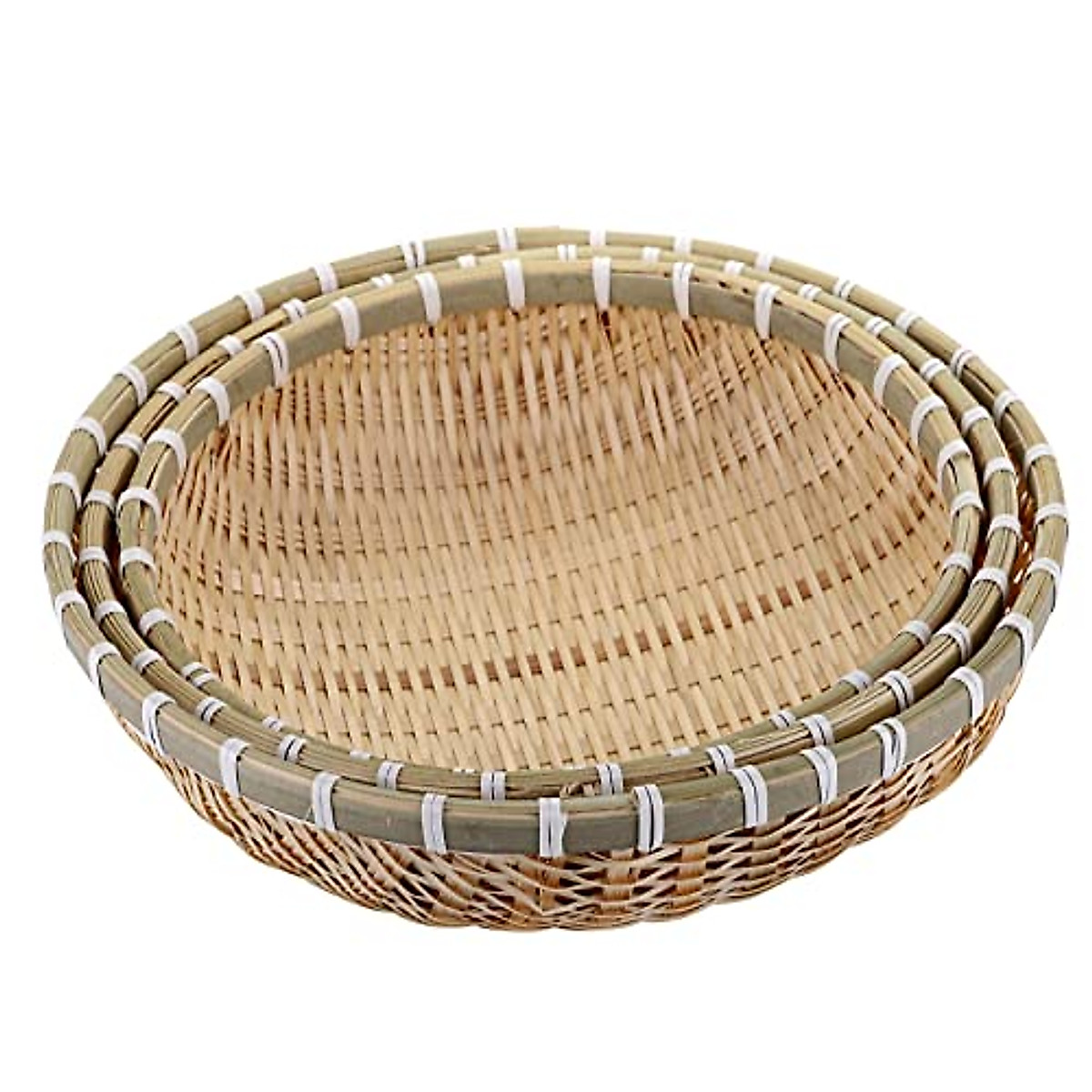 Cedilis 3 Pack Bamboo Basket Tray, Wicker Bread Basket, 100% Natural Handmade Woven Fruit Basket, U Shape Holder Flat Shallow Vegetables Serving Basket, Stackable, 10Inch, 11Inch, 12Inch