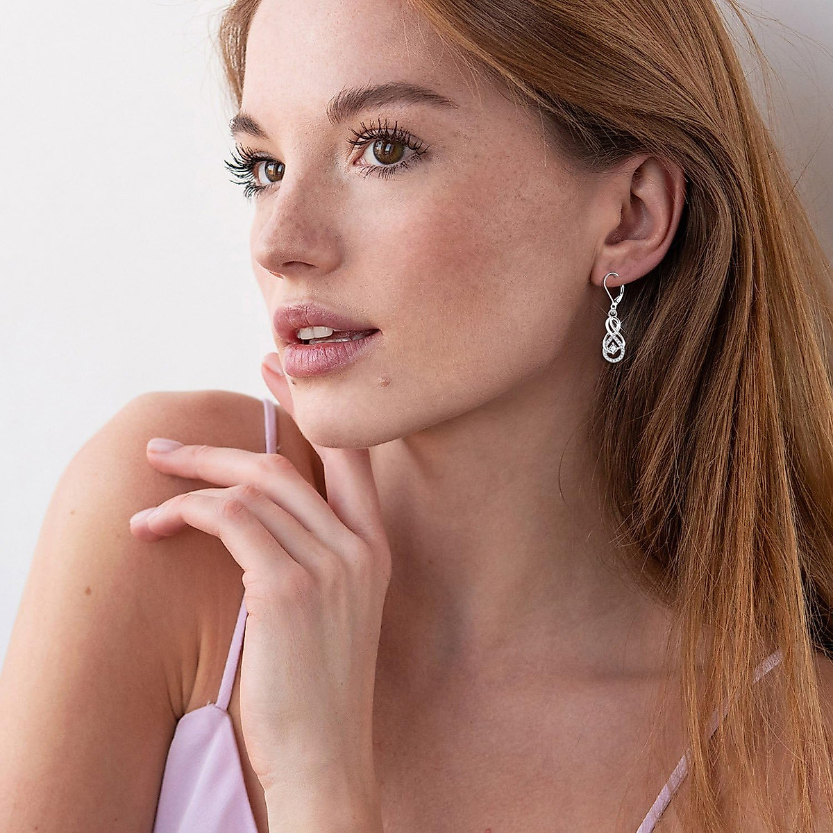 Infinity Sterling Silver Earrings for Women,Infinity Sterling Silver Earrings for Women Birthstone Wedding Leverback Earrings Jewelry