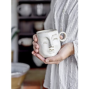 Bloomingville Stoneware Face, Reactive Glaze, Cream Color Mug, 1 Count (Pack of 1), White