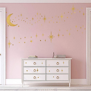 Easma Retro Starburst Wall Decals Star Wall Stickers Atomic Star Wall Decals Star Wall Decals Girls Room Wall Decals Peel and Stick Moon Wall Decals
