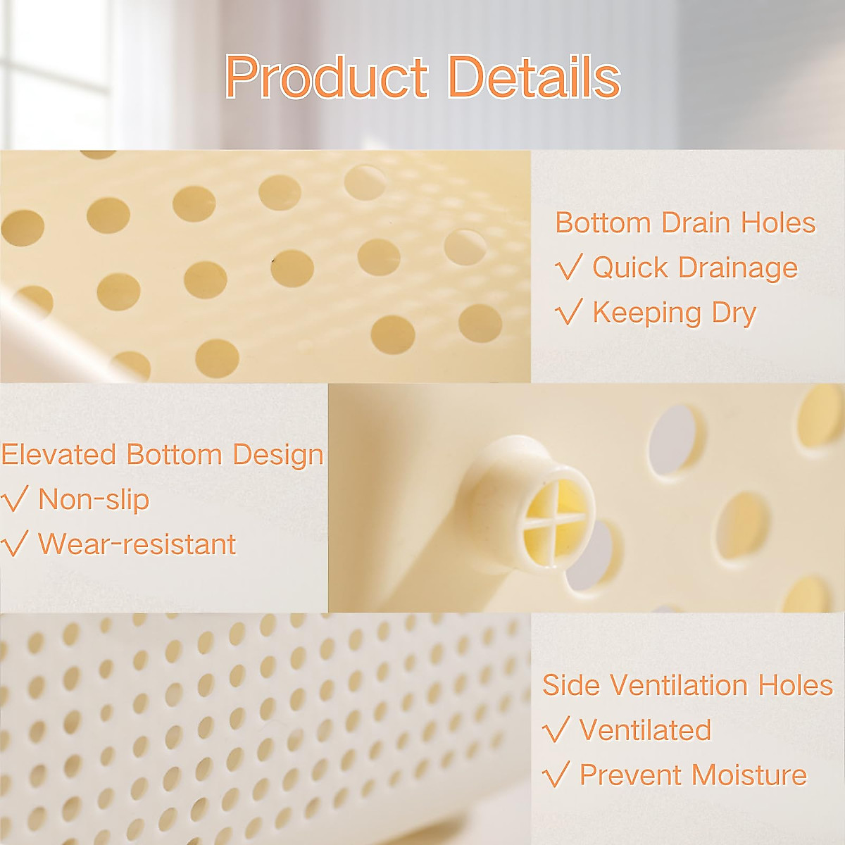 FlamingWind Large Shower Caddy Basket, Portable Plastic Storage Basket with Soft Silicone Handles for Soap and Shampoo, Shower Storage Organizer Tote for Bathroom, College Dorm (Cream)