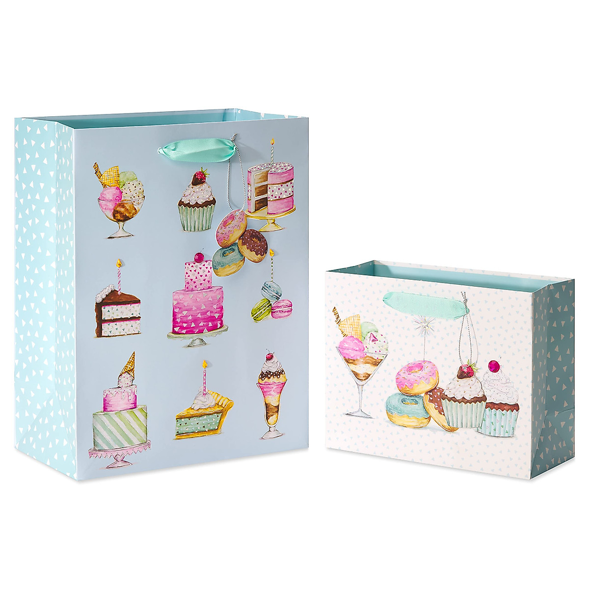 Papyrus Gift Bags - Designed by Bella Pilar (Desserts) for Birthdays, Bridal Showers, Baby Showers and All Occasions (2 Bags, 1 Large 13", 1 Medium 9")