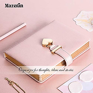 Mazeran Heart Shaped Lock Journal, PU Leather Hard Cover Gold Gild Edge Notebook Travel Diary, B6 Lined Locking with Key Personal Planner Secret Organizers Gift for Girls Women Daughter