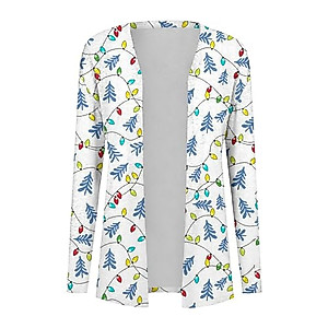 Womens Ugly Christmas Sweater,Womens Cardigan Sweaters Sexy Long Sleeve Open Front Lightweight Cardigan Oversized Vintage Gnome Graphic Xmas Sweaters Tops(D-Light Blue,XL)