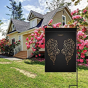 Uanvaha Golden Wings Garden Flags 12.5X18 Double Sided Halo Heart on The Black Background Abstract Angel Small House Flag Outdoor Home Patio Lawn Farmhouse Decor