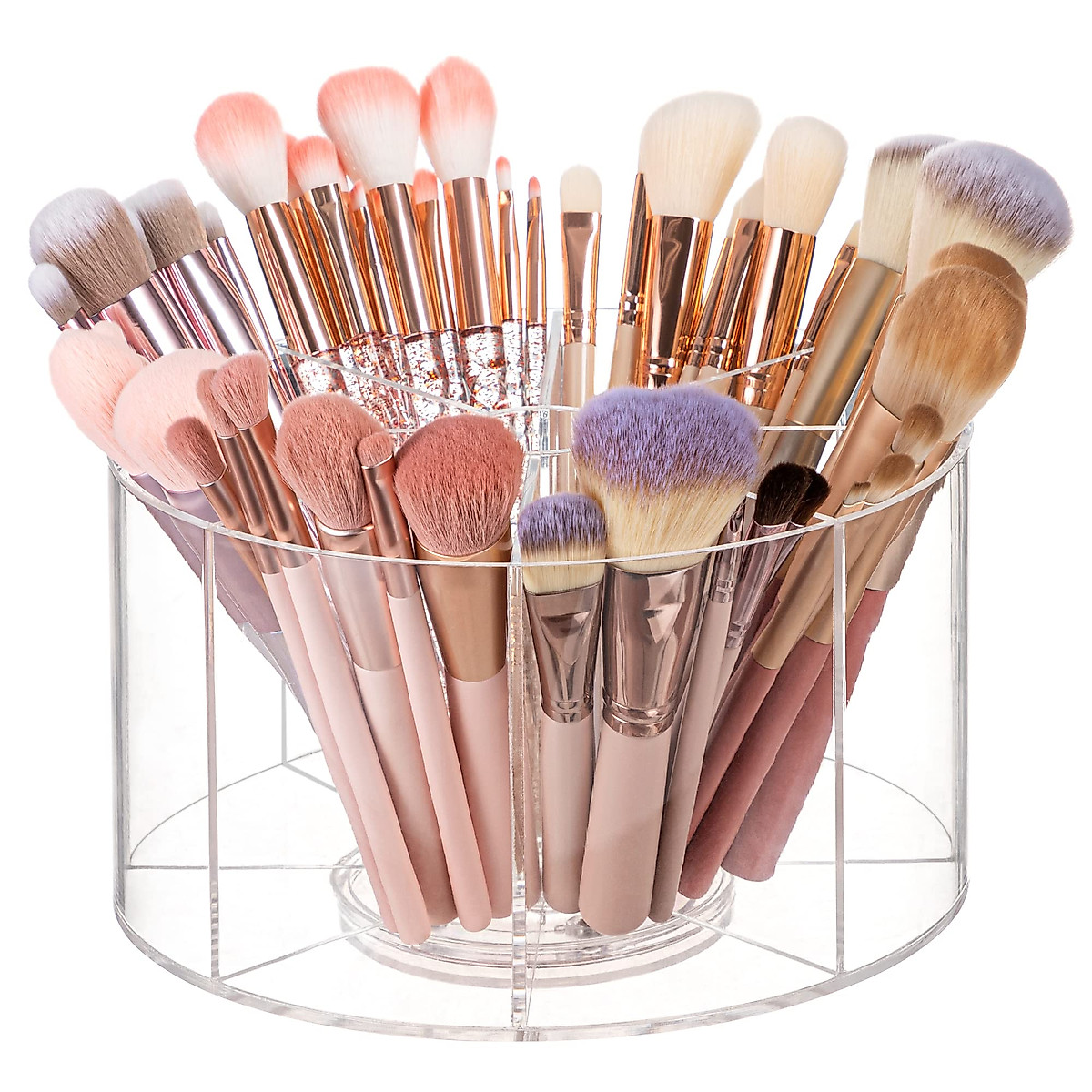 HBlife Clear 360 Rotating Makeup Brush Holder Organizer, 8.26 x 8.26 x 4.48 Inches Acrylic Makeup Organizer with 8 Compartments