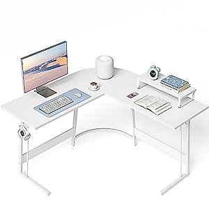CubiCubi L Shaped Gaming Desk Computer Office Desk, 47 inch Corner Desk with Large Monitor Stand for Home Office Study Writing Workstation, White