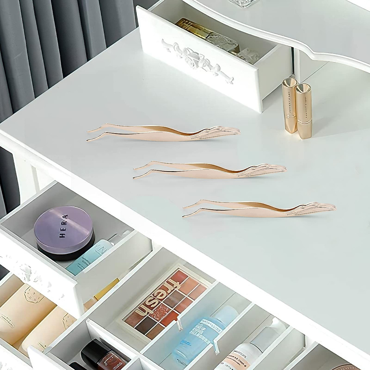 Eyelash Applicator Tool DIY Lash Extensions Tweezer For Cluster Lashes Stainless Steel High Precision Round Head(Golden)