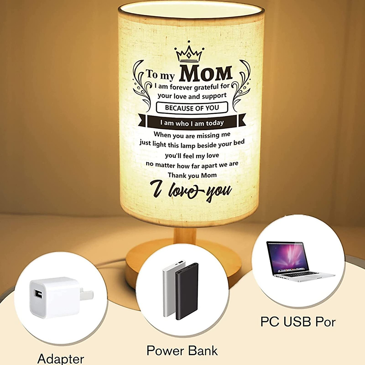 Welsky Gifts for Mom, Mom Birthday Gifts from Daughter, Personalized Mom Table Lamp, Thanksgiving Christmas Gifts for Mom from Kids