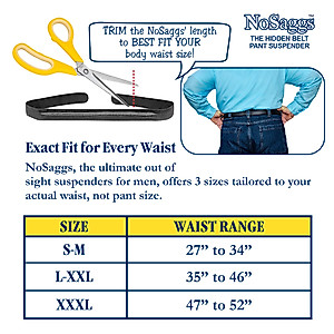 NoSaggs Hidden BELT Pant Suspender for Men – Keep Pants Up Without Suspenders – L-XXL 35-46" Waist