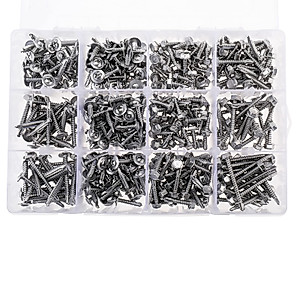 Toolly 400PCS #8 x 1/2" to 1-1/2" Self Drilling TEK Screws Assortment Kit, Hex Washer Head & Wafer Head, 410 Stainless Steel Self Tapping Sheet Metal Screws for Metal, Wood, Plastics