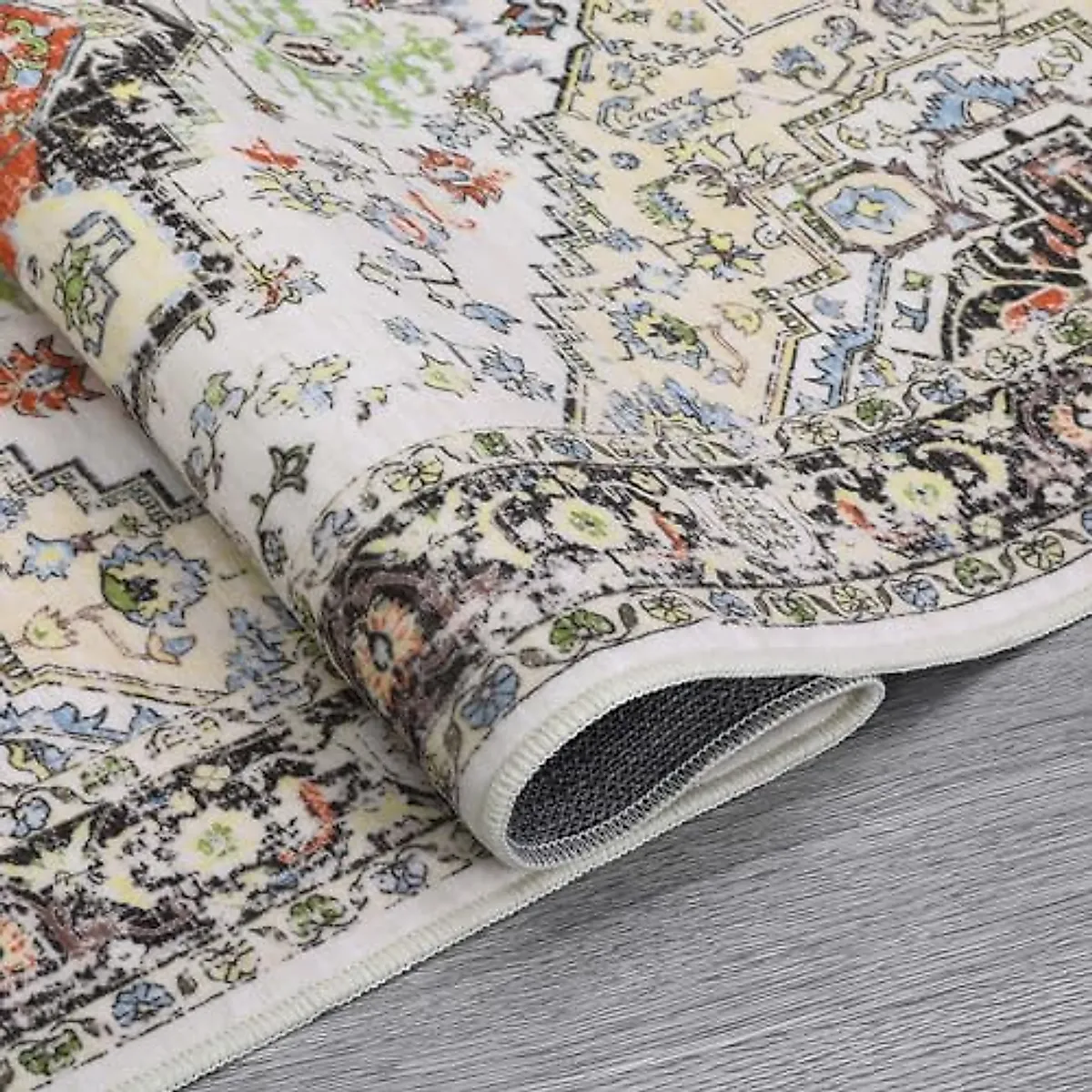 GarveeHome 9x12 Washable Rug Boho Rugs for Living Room Indoor Soft Large Area Rug Low Pile Non-Shedding Accent Rug Non Slip Vintage Rug Traditional Foldable Throw Carpet for Bedroom Home Office Beige