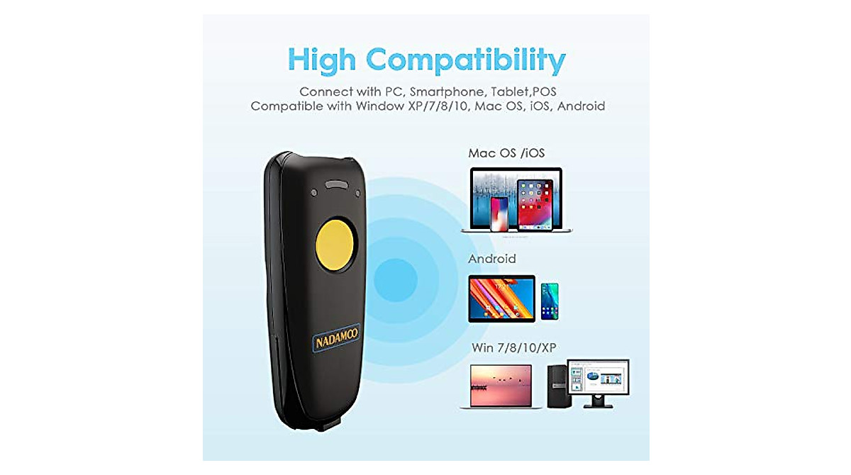 NADAMOO 2D Wireless Barcode Scanner Compatible with Bluetooth, Portable ...