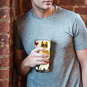 QWEUIOP 20oz Insulated Travel Coffee Mug Cute Cartoon Cats Stainless Steel Tumbler with Lid Double Wall Vacuum Coffee Cup For Hot and Cold Drinks14079