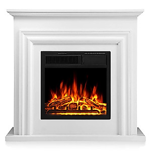 Havato Electric Fireplace Heater Wooden Surround Firebox?Remote Control, Adjustable LED Flame, 750W/1500W Free Standing Fireplace?White?