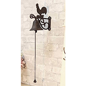 Ebros Gift Cast Iron Rustic Vintage Western Farmhouse Rooster Chicken Door Wall Dinner Yard Bell Outdoor Southwestern Farm Cowboy Cowgirl Accent Bells