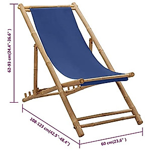 MBFLUUML Beach Sling Patio Chair, Outdoor Folding Recliner Chair,Deck Chair Bamboo and Canvas Navy Blue Suitable for Lawn, Garden, Porch and Backyard.