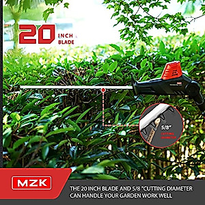 MZK 20V MAX 22.4-inch Cordless Pole Hedge Trimmer Attachment, 8-Feet Reach, Electric Hedge Trimmer with Extension Pole, Multi-Angle (Battery and Charger Included)