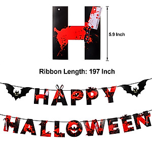 MiniRed Halloween Banner, Happy Halloween Bunting Banner with Bats, Premium Horror Halloween Party Decorations Supplies (With 12PCS 3D Bat Stickers)