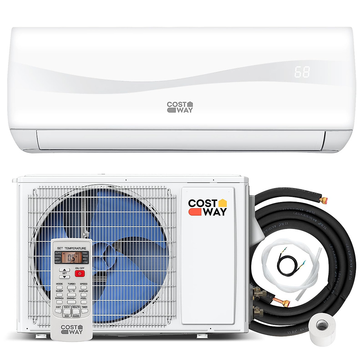 COSTWAY 12000BTU Mini Split Air Conditioner& Heater, 20 SEER2 115V Wall-Mounted Ductless AC Unit Cools Rooms up to 750 Sq. Ft, Energy Efficient Inverter AC with Heat Pump (Blast Series)