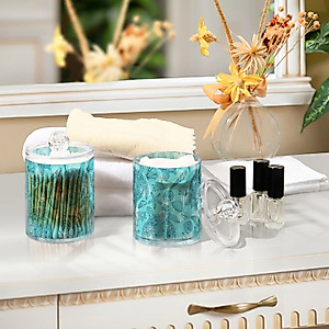 MNSRUU 2 Pack Qtip Holder Organizer Dispenser Seashells and Turtle Bathroom Storage Canister Cotton Ball Holder Bathroom Containers for Cotton Swabs/Pads/Floss