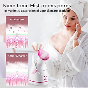 Amconsure Facial Steamer - Nano Ionic Face Steamer Warm Mist Steamer for Face Home Sauna SPA, Face Humidifier Steamer for Facial Deep Cleaning Unclogs Pores Sinuses - 5 Piece Stainless Steel Skin Kit