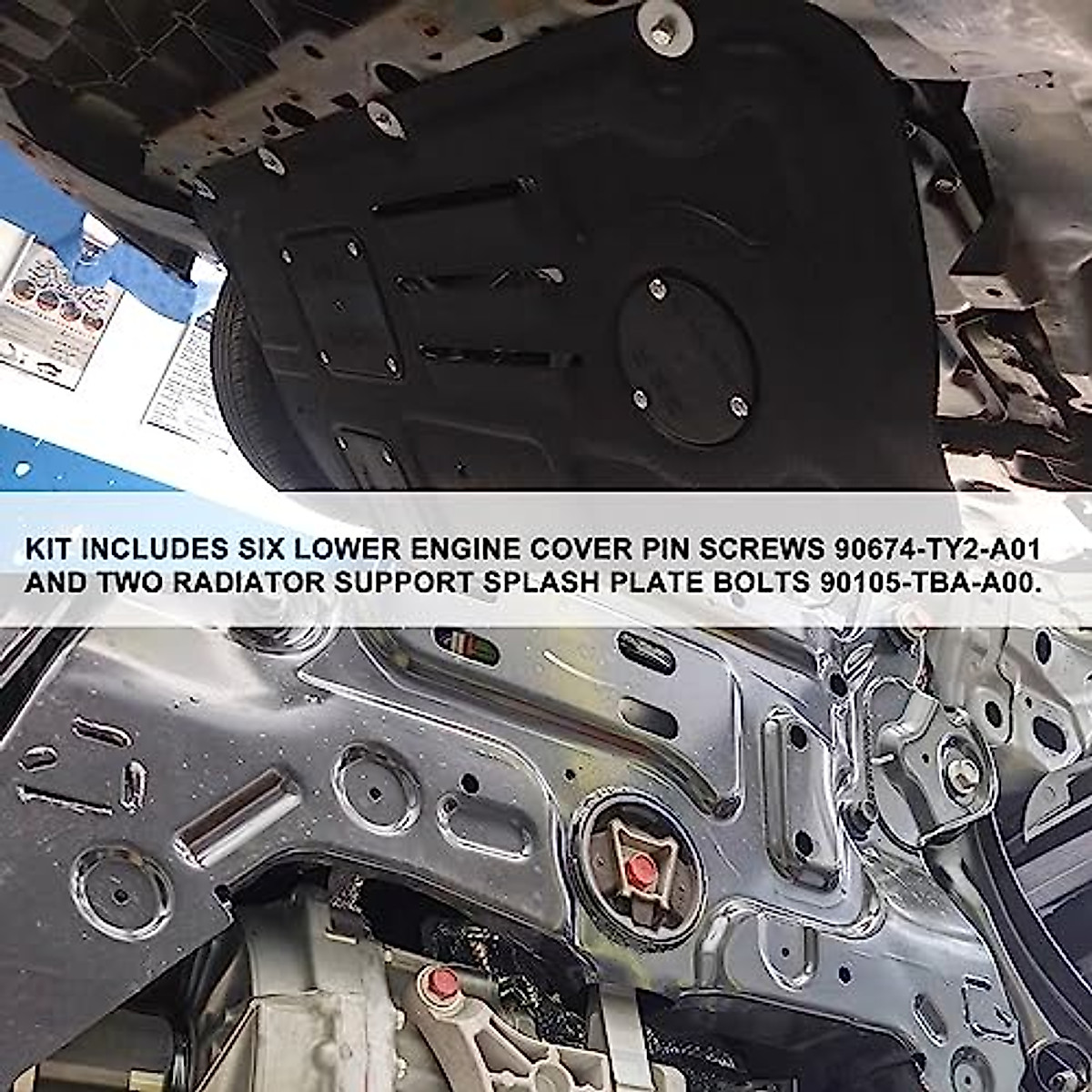 Engine Lower Cover Pin Screws, 6PCS Radiator Engine Access Cover Pin Clip Screw 90674-TY2-A01 and 2PCS Lower Engine Cover Bolt 90105-TBA-A00, Compatible with Honda Accord CRV Civic(1 Set, 8Pcs)