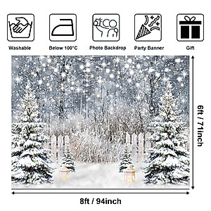 Avezano Winter Photography Backdrop Glitter Snowy Forest Pine Tree Background Snow Christmas Xmas Holiday Party Decor Banner Portrait Studio Booth Photobooth Props (8x6)
