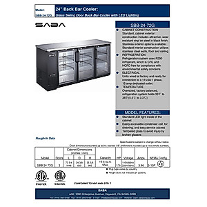 72" Commercial 3 Door Back Bar Beer Bottle Beverage Can Cooler Refrigerator, Black, with Stainless Steel Top and Glass Doors