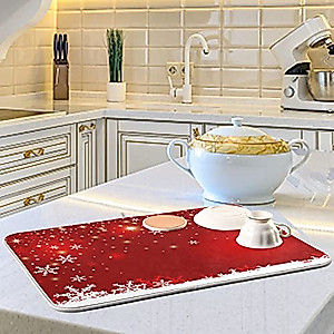 xigua Christmas Snowflakes Dish Drying Mat for Kitchen Counter,Texture Ultra Absorbent Reversible Microfiber Dishes Drying Rack Pad Heat-resistant Mats 16x18in