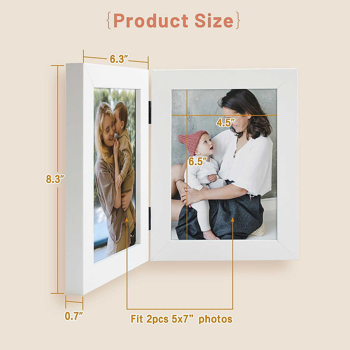 Golden State Art, 5x7 Double Picture Frame Vertical Hinged Photo Frame 2 Opening Folding Family Frames Collage, with Real Glass (5x7, White, 1-Pack)