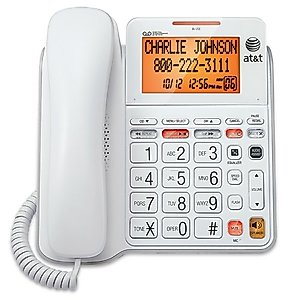 AT&T CL4940 Corded Standard Phone with Answering System and Backlit Display, White