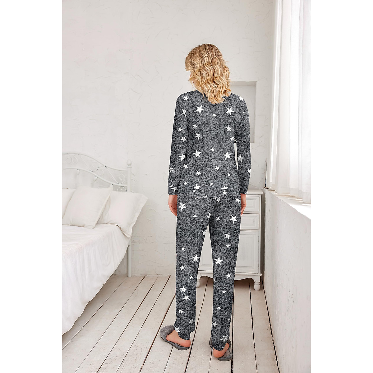 Ekouaer 2 Pack Women's Pajama Set Long Sleeve Top With Jogger Pants Lounge Sets Sleepwear Loungewear with Pockets