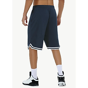 JWM Mens Long Basketball Shorts with Zip Pockets - 11" Mesh Athletic Gym Workout Sport Shorts Quick Dry Lightweight Navy
