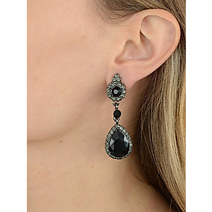 Mariell Black Crystal Teardrop Dangle Earrings, Jewlery for Brides, Bridesmaids, Prom and Wedding Parties
