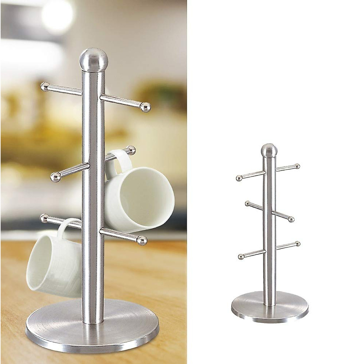 Stainless Steel Tree Shape Mug Rack Tree Tea Cup Storage Holder Stand Home Kitchen Mug Hanging Display Drinkware Shelf 6 Hooks