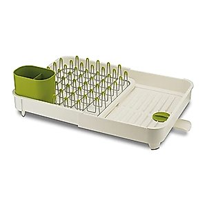 Joseph Joseph 85071 Extend Expandable Dish Drying Rack and Drainboard Set Foldaway Integrated Spout Drainer Removable Steel Rack and Cutlery Holder, White,White/Green - Plastic
