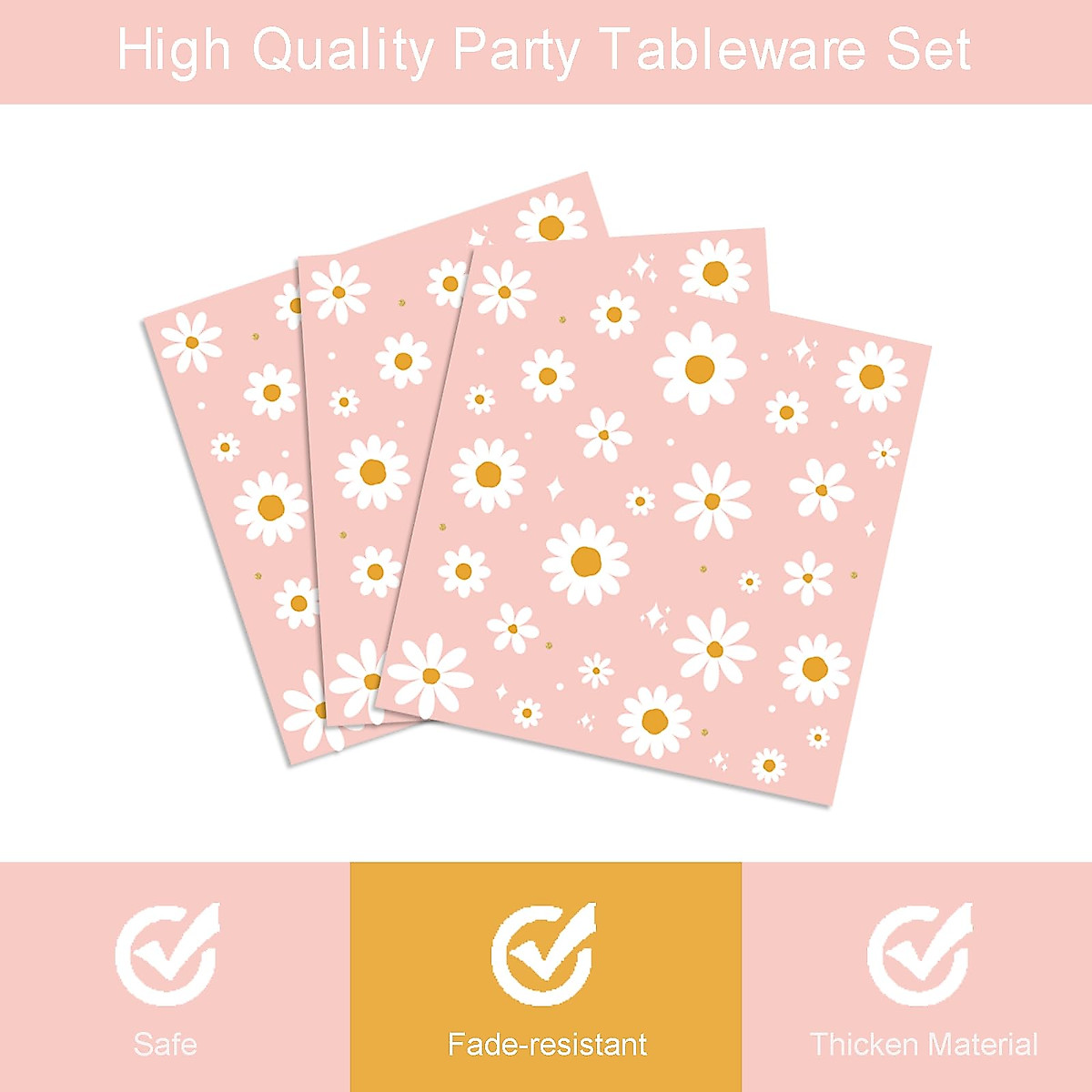 96Pcs Daisy Birthday Party Tableware Set - Include Paper Plates Napkins Forks, One Two Groovy Disposable Party Supplies Decorations for Girl Birthday Baby Shower Serve 24 Guests
