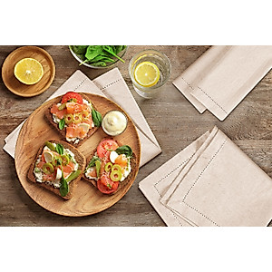 Linen Hemstitched Cloth Napkins, Set of 12 - Natural Flax, Washable Dinner Napkins