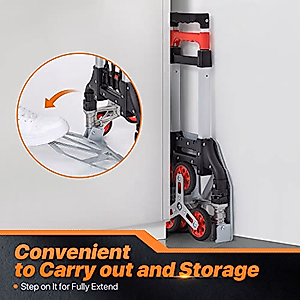 MoNiBloom Stair Climbing Cart Portable Folding Hand Truck and Dolly, Heavy-Duty 151 lb Capacity Aluminum Trolley Cart with Telescoping Handle and Bungee Cord for Travel Office