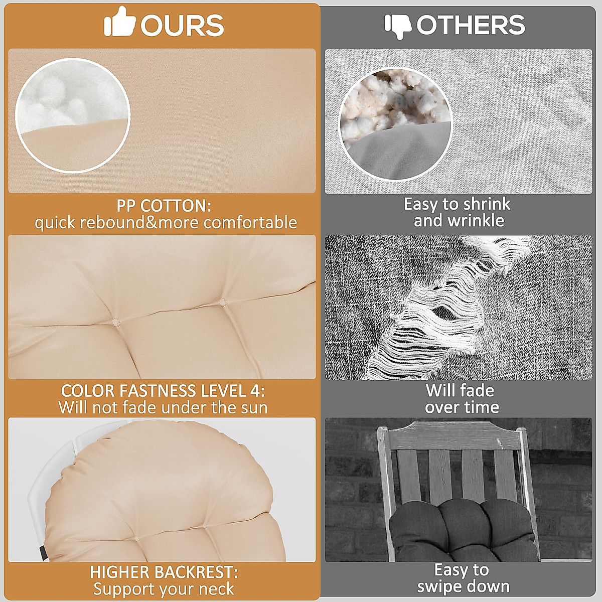 LOENIY Adirondack Chair Cushions Set of 2, Cushions for Adirondack Chairs, Extra Thick Rocking Chair Cushions Outdoor, High Back Patio Chair Cushions with Ties, Waterproof Fade-Resistant (Khaki, 2)