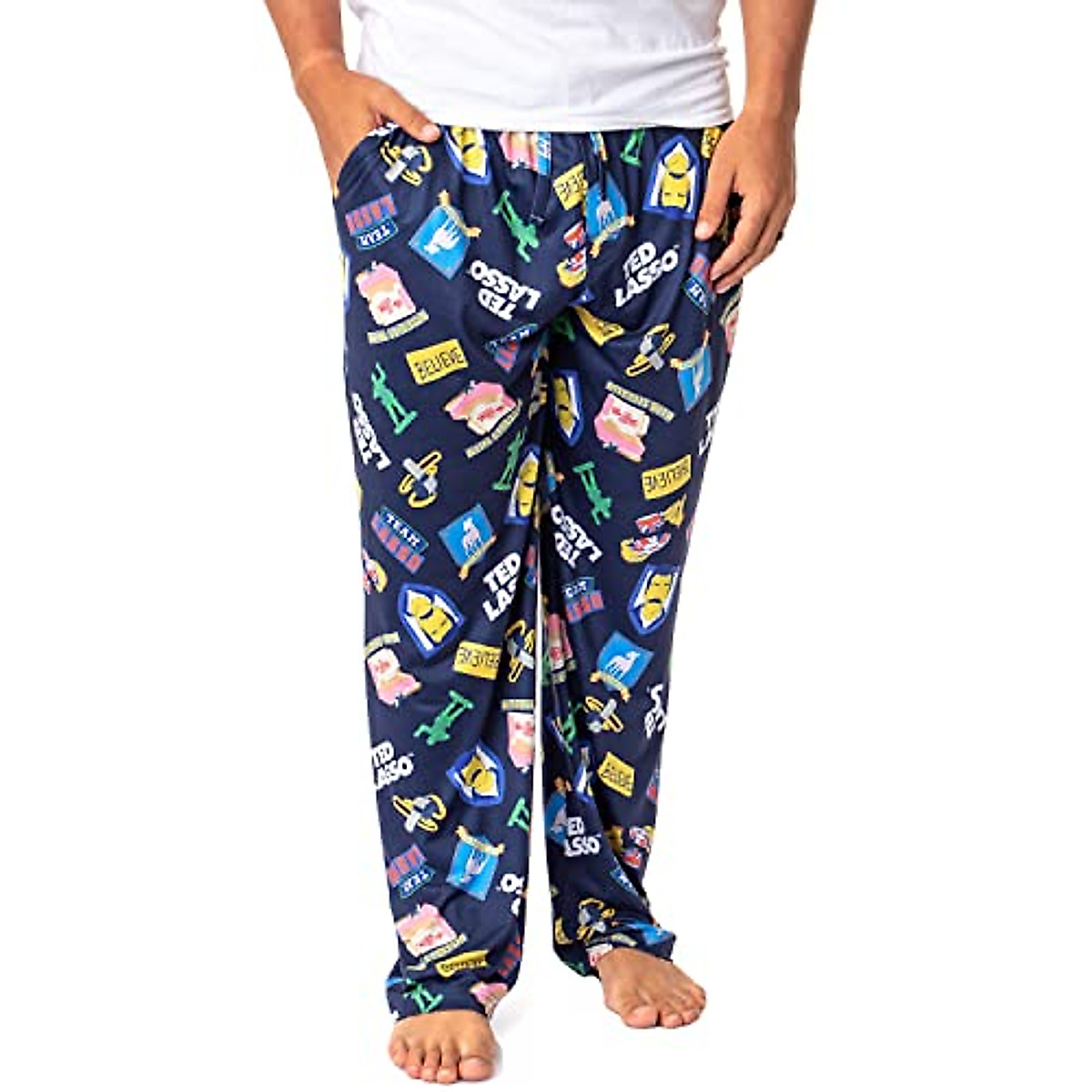 Ted Lasso Mens' TV Series Show Symbols Icons Believe Sleep Pajama Pants (Small) Blue