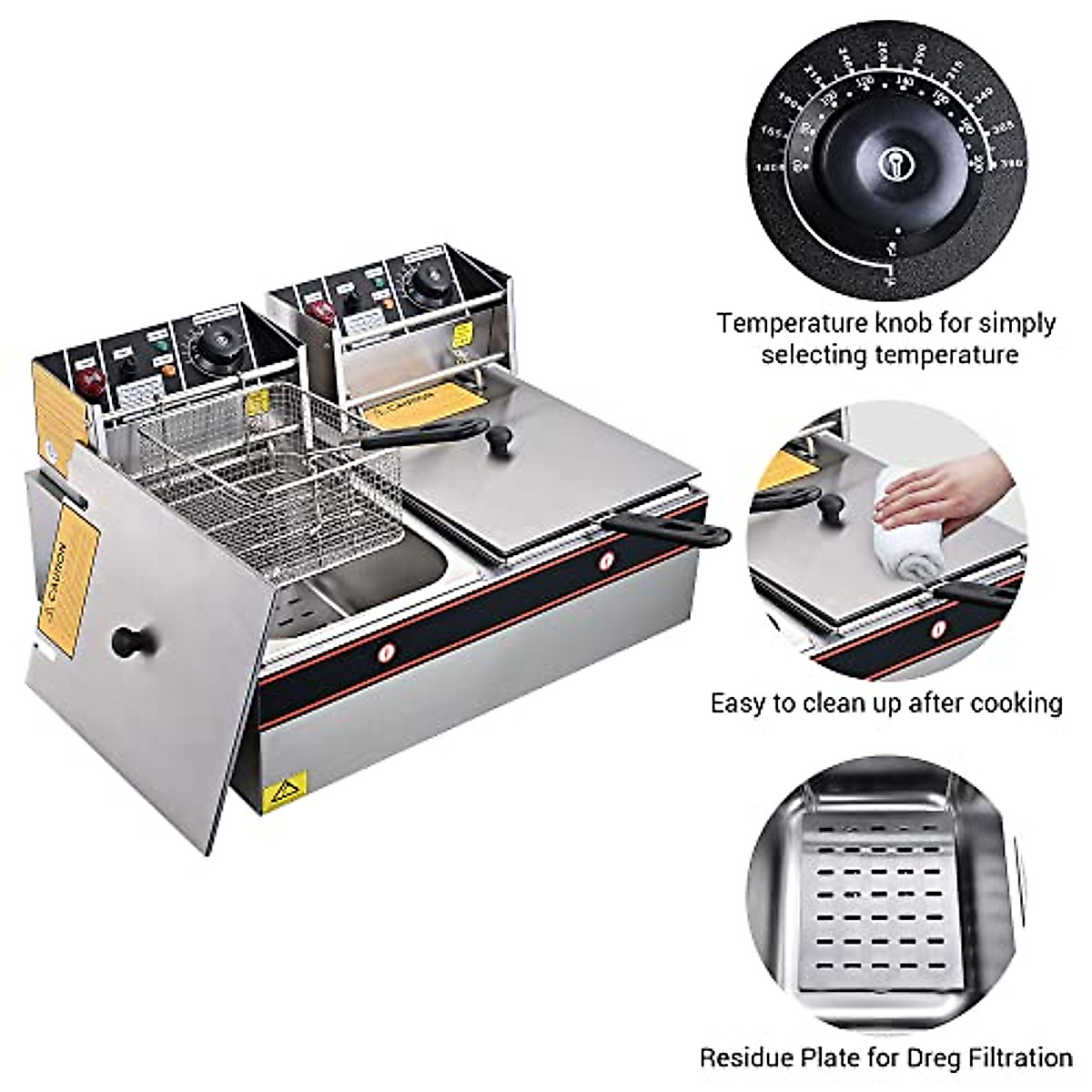 WeChef Commercial Deep Fryer 24L 5000W with Dual Tank Baskets Stainless Steel Electric Countertop Fryer for Restaurant Bar