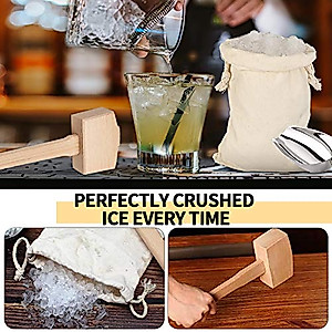 Lewis Bag and Ice Mallet Crush Ice - Wood Hammer and Lewis Bag for Crushed Ice, Bartender Kit Set & Bar Tools Kitchen Accessory