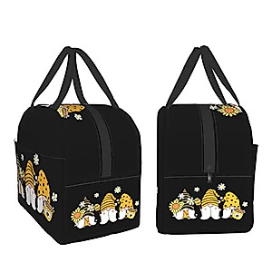 Pubnico Insulated Lunch Box Reusable Lunch Bag Meal Portable Container Tote For Women Work Picnic Sunflower With Bee Cute Gnome