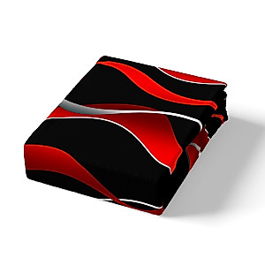 Red Grey and Black Stripe Sheets with Deep Pocket Fitted Sheet Full Size, Retro Stripe Swirl Bed Sheets Set Geometric Pastel Gradient Stripes Sheet Set for Toddler Geometry Swirl Lines Bedding Set