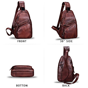 Genuine Leather Sling Bag Chest Shoulder Hiking Backpack Vintage Handmade Crossbody Daypack (Coffee)