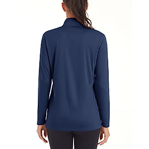 MAGCOMSEN Women's Long Sleeve Half Zip Running Shirt, Regular Fit High Neck Hiking & Golf Polyester Top - Navy