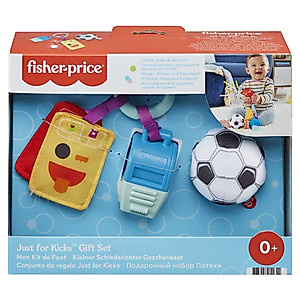Fisher-Price Baby Toys Just for Kicks Gift Set, 3 Soccer-Themed Rattle Teether & Crinkle Activities for Developmental Play Newborns Ages 0+ Months