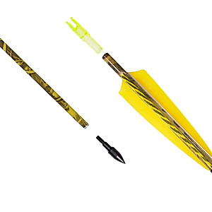 ARCHERY SHARLY 31Inch Carbon Arrow Practice Hunting Arrows for Recurve & Compound Bow with 5" Yellow Camo Turkey Feathers, Arrows with Removable Tips & replaceable nocks (Pack of 12)